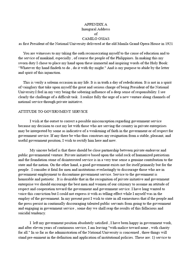 Camilo Osias' Inaugural Speech | PDF | Happiness | Democracy