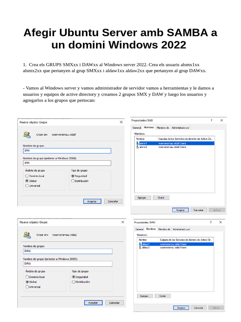 PT4-Afegir Ubuntu Server Amb SAMBA A Un Domini Windows 2022 | PDF ...