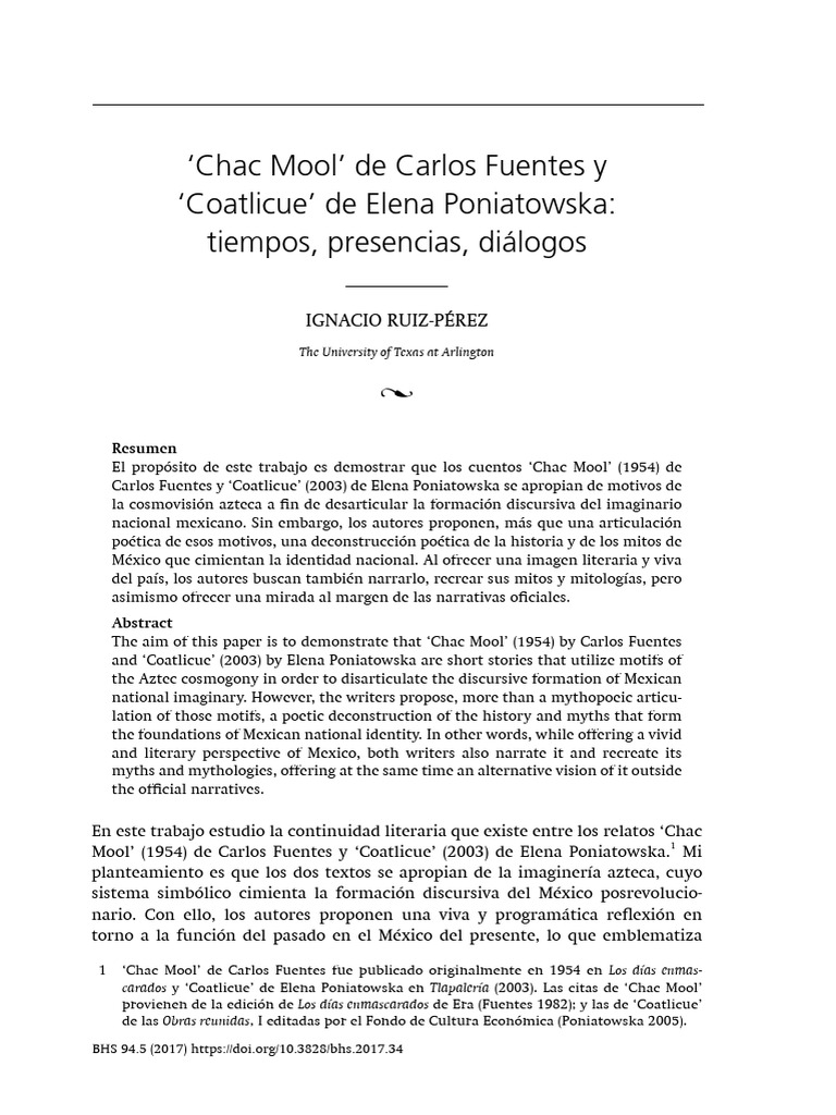 RUIZ PÉREZ, Ignacio, " Chac Mool' de Carlos Fuentes y Coatlicue' de ...