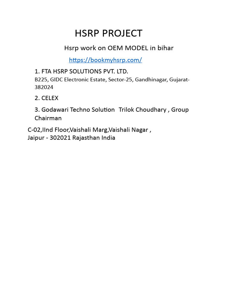 HSRP Project for OEM Models in Bihar | PDF