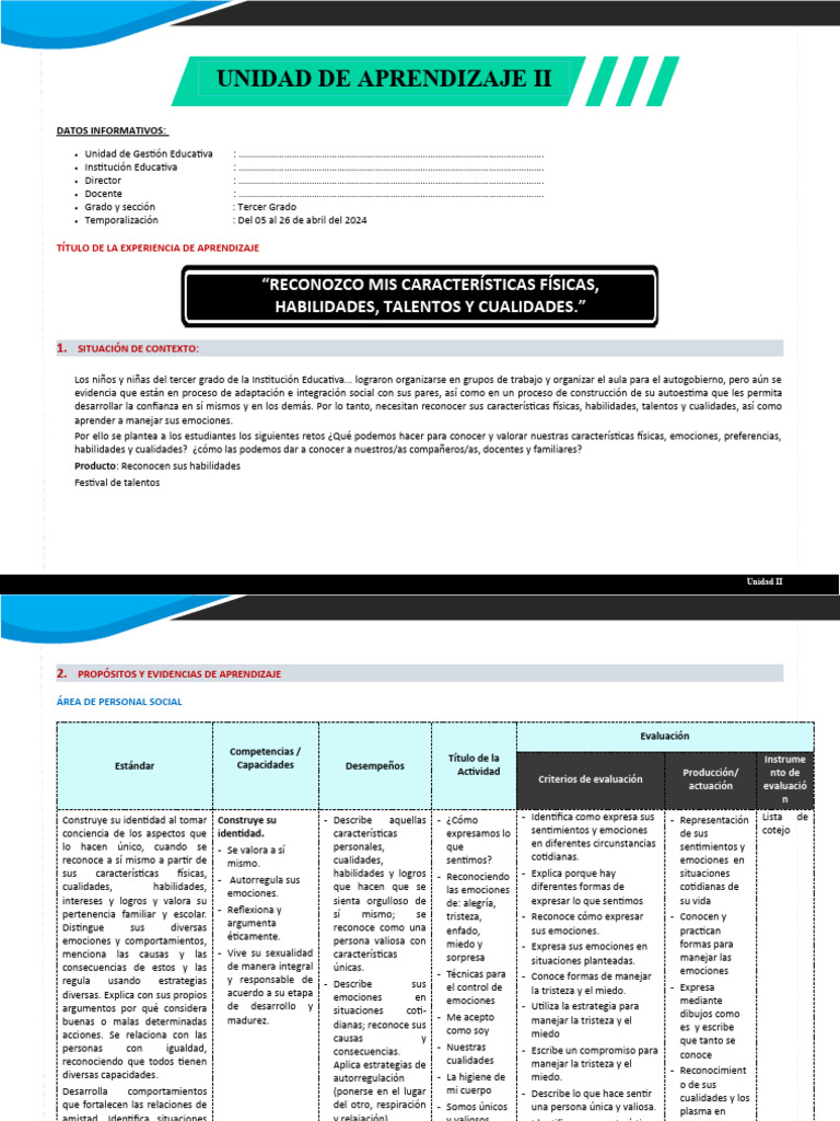 Unidad de Aprendizaje 02 (3º Prim) | Descargar gratis PDF | Evaluación | Las emociones