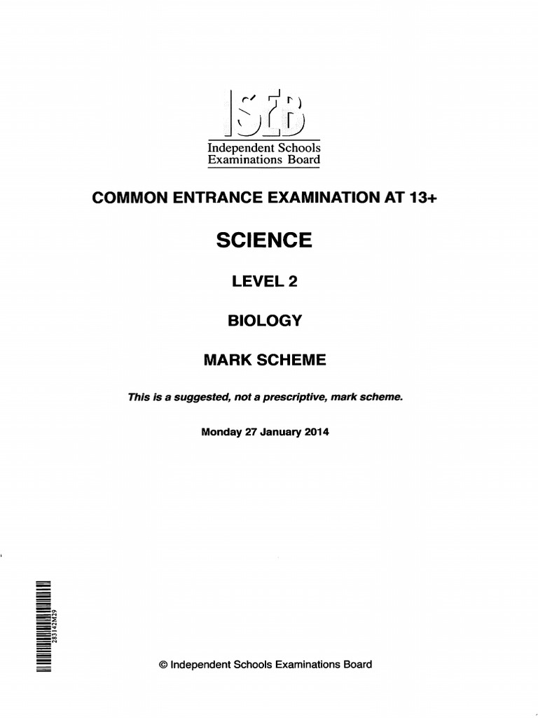 13 Biology Level 2 Mark Scheme Iseb January 2014 | PDF