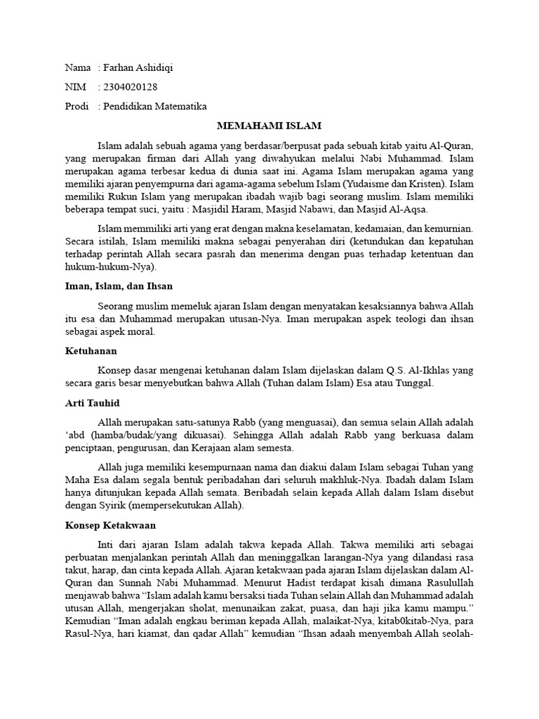 Memahami Islam Farhan Ashidiqi 2304020128 | PDF | Agama & Spiritualitas