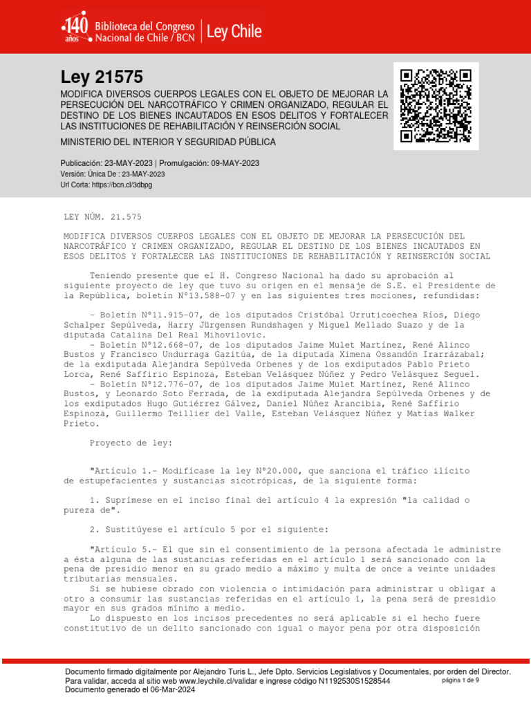 Ley 21575 - 23 MAY 2023 | PDF | Castigos | Multa (pena)