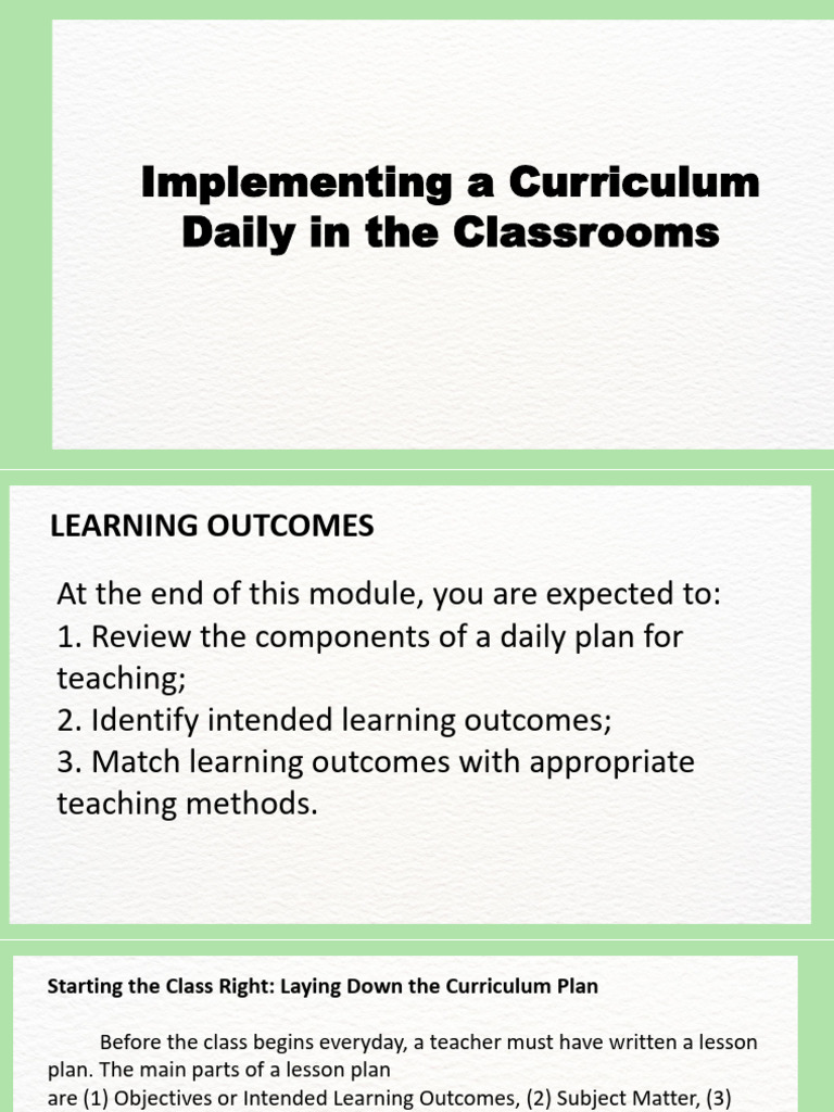 Lesson 11. Implementing A Curriculum Daily in A Classroom | PDF | Learning | Learning Styles