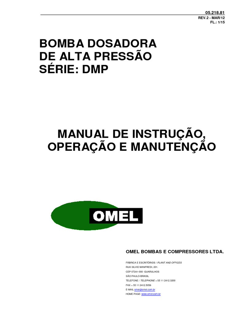 BOMBA DOSADORA OMEL DMP (P) | Download grátis PDF | Válvula | Bomba