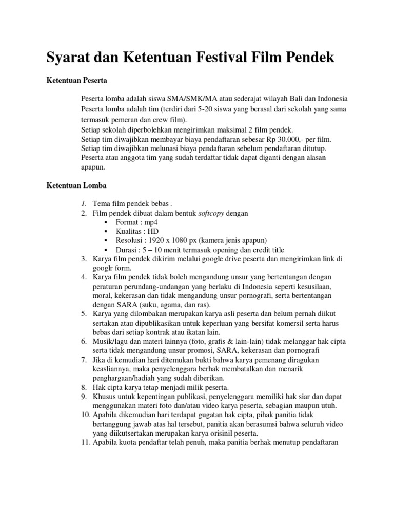 Syarat Dan Ketentuan Festival Film Pendek-1 | PDF