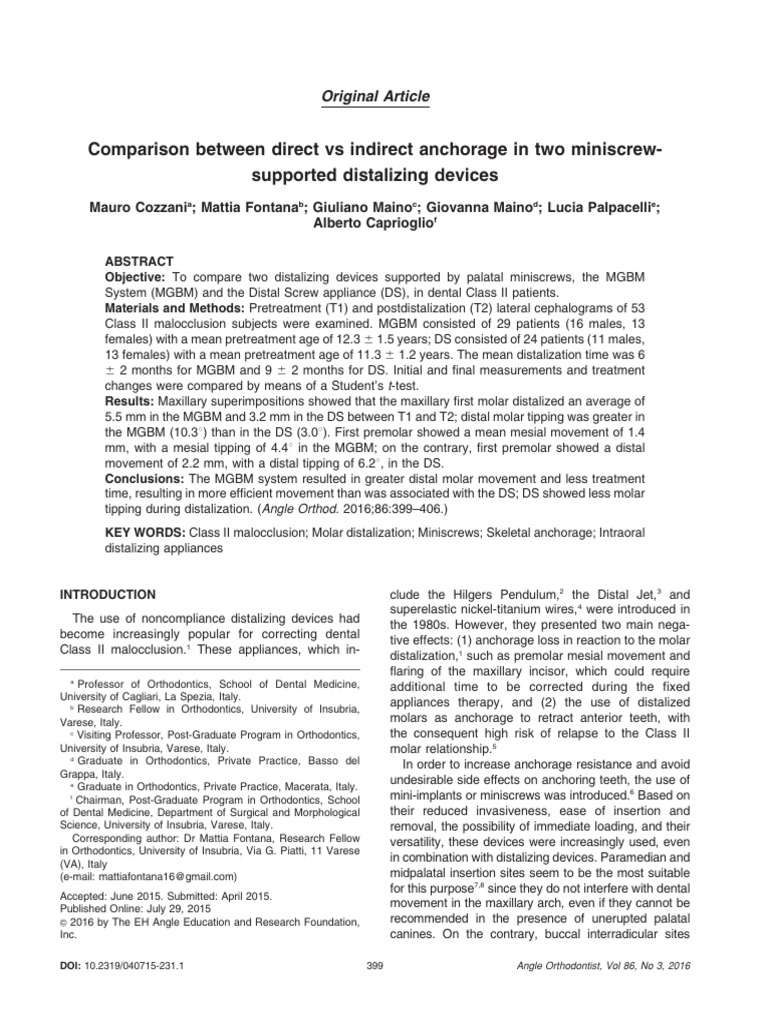 Comparison Between Direct Vs Indirect Anchorage in Two ...