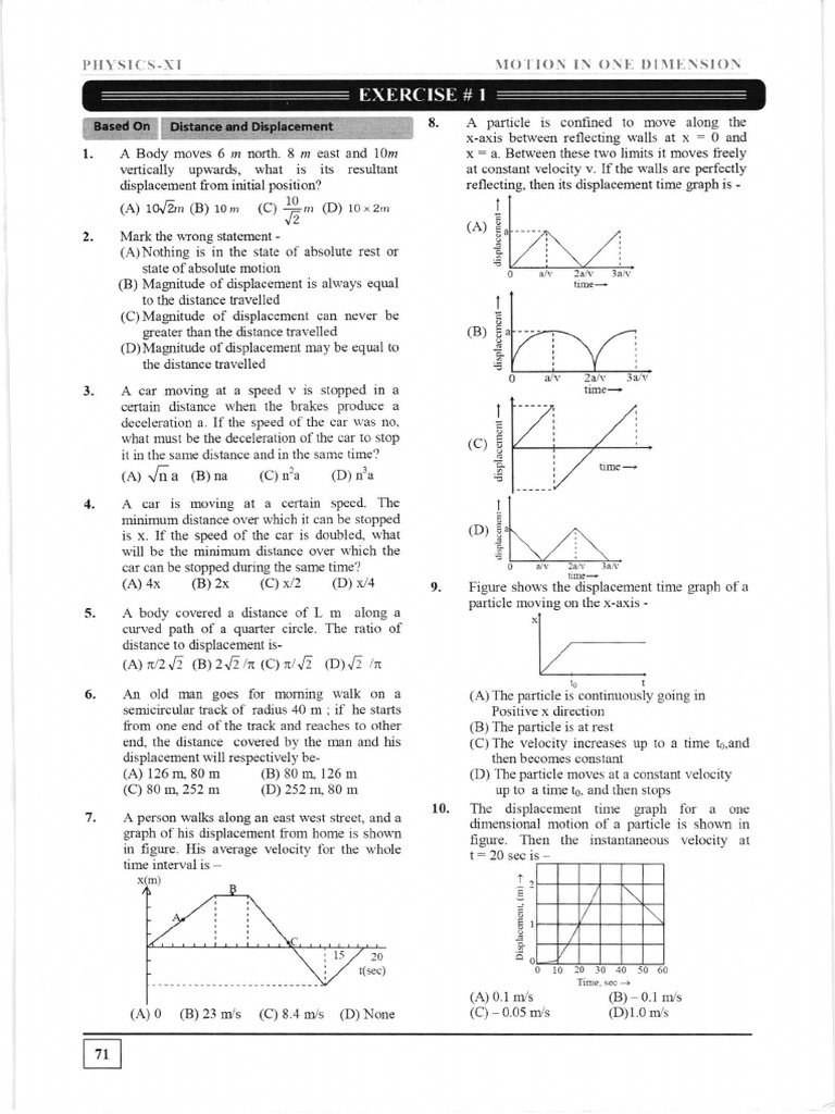 Chap-3 (Motion in One Dimension) Exercise and Answer Key | PDF | Acceleration | Velocity