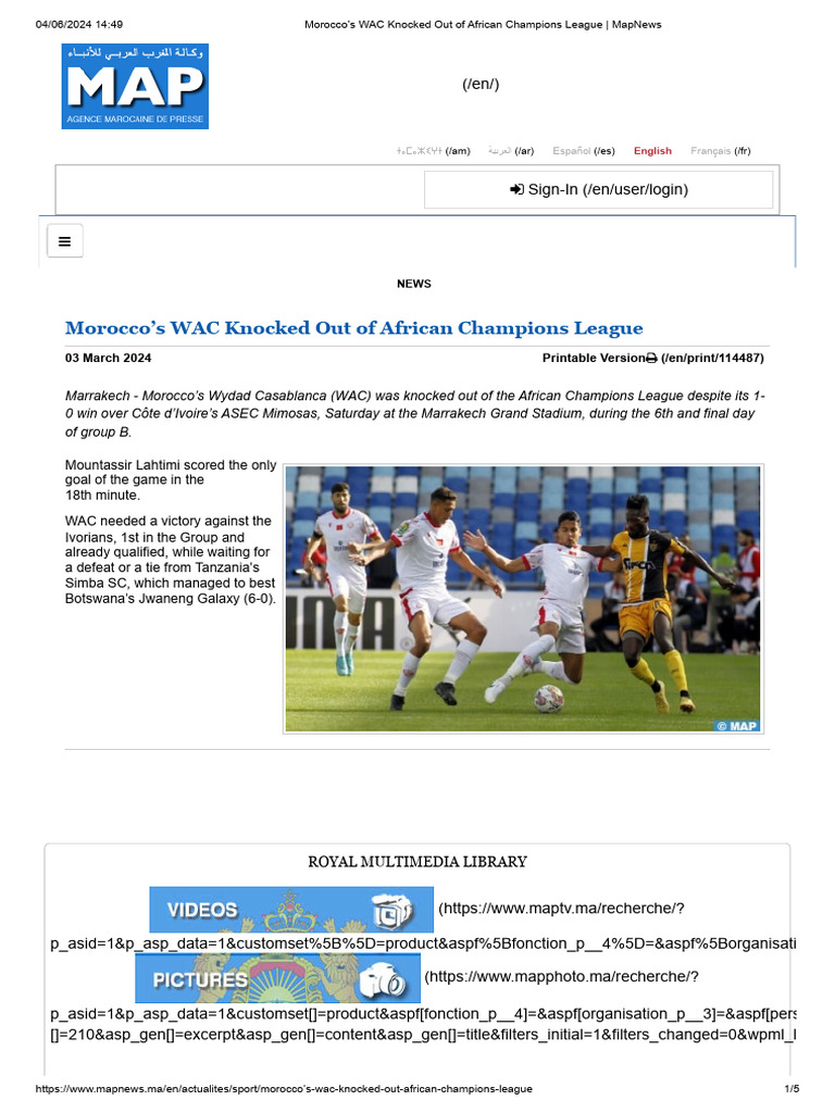 WAC Exits African Champions League | PDF | Association Football Clubs