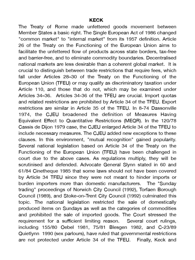 Keck Essay | PDF | European Court Of Justice | European Union