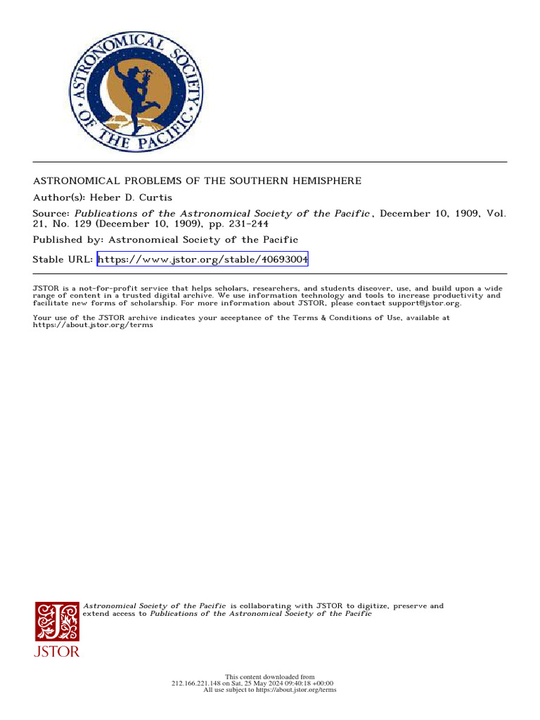 ASTRONOMICAL PROBLEMS OF THE SOUTHERN HEMISPHERE - Heber D. Curtis ...
