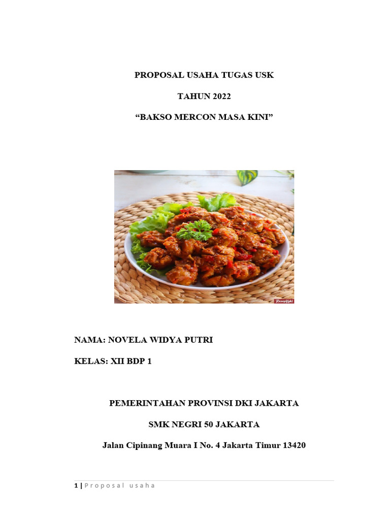 Proposal Usaha Usk Novela Xii BDP 1 | PDF