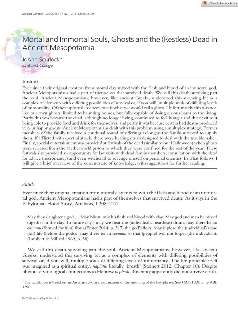 Scurlock - Mortal and Immortal Souls Ghosts and The Restless Dead in Ancient Mesopotamia | PDF ...