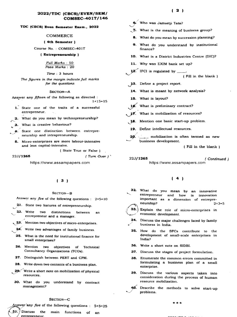 TDC 4 Sem Commerce Entrepreneurship 146 2022 | PDF