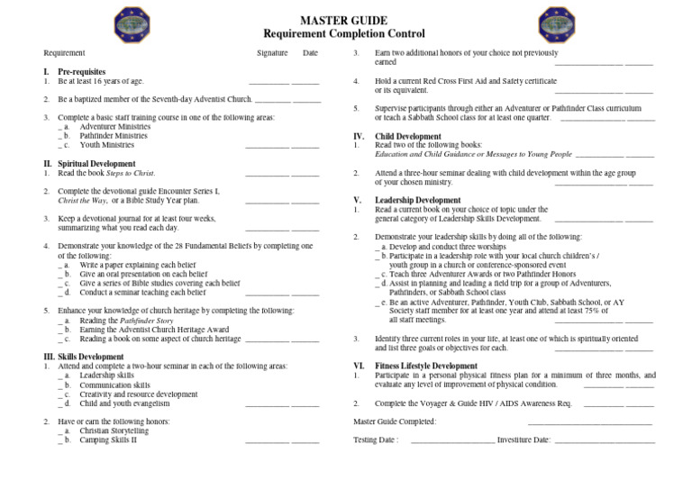 Masterguide Requirements | PDF | Seventh Day Adventist Church ...