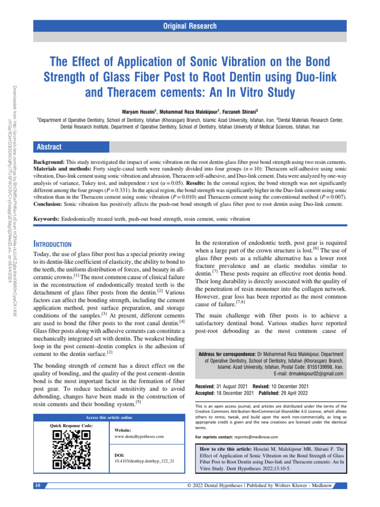 The Effect of Application of Sonic Vibration On.3 | PDF | Analysis Of ...