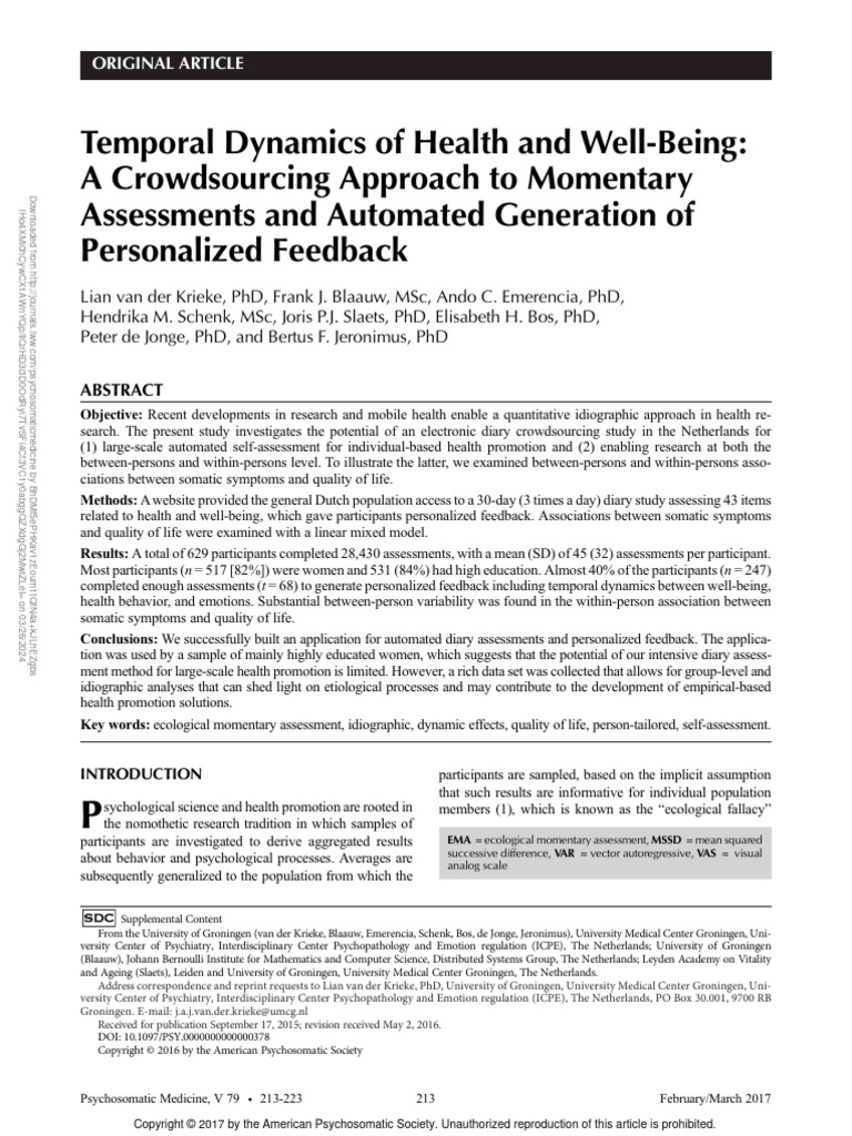 Temporal Dynamics of Health and Well Being A.11 | PDF | Time Series