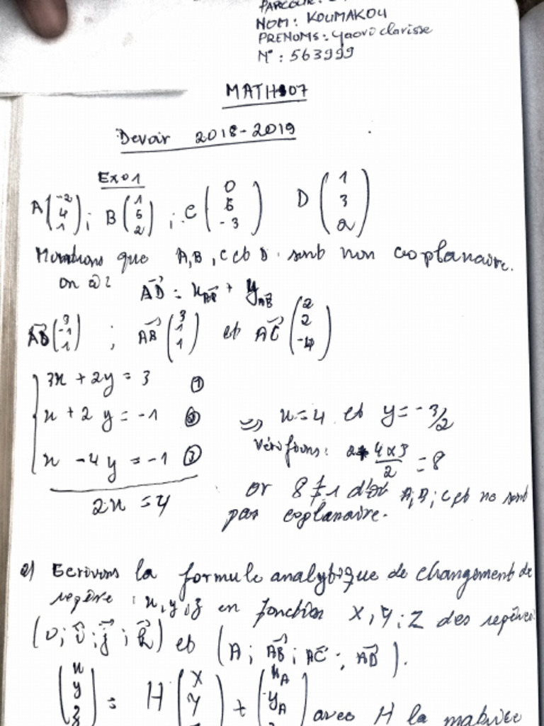Devoir 1 Math Géométrie Analytique | PDF