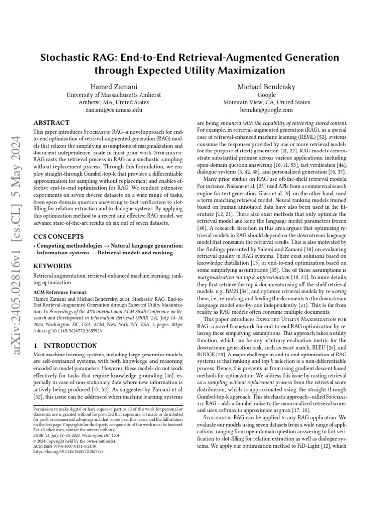 Stochastic RAG: End-to-End Retrieval-Augmented Generation Through Expected Utility Maximization ...