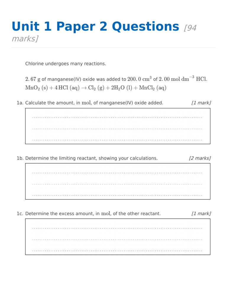 Unit 1 Paper 2 Questions - Chemistry IB | PDF | Urea | Acid
