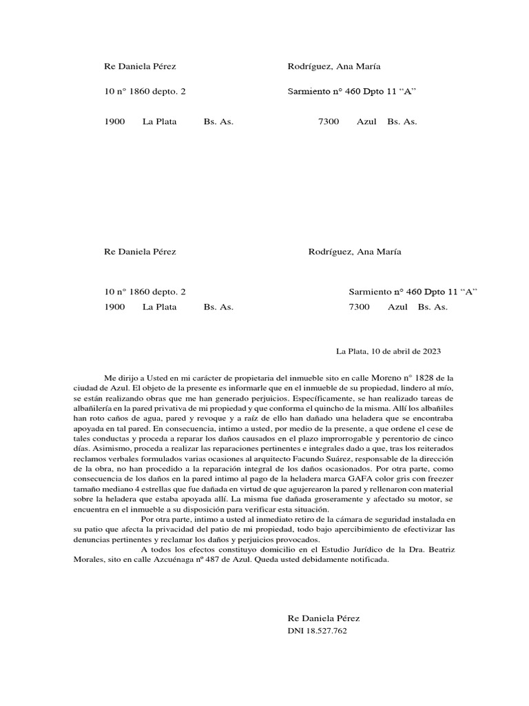 Carta Documento Ejemplo | PDF | Propiedad | Justicia