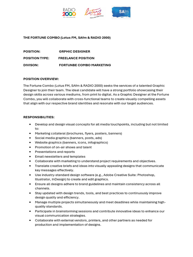 Job Description Graphic Designer | PDF | Graphic Design | Human ...