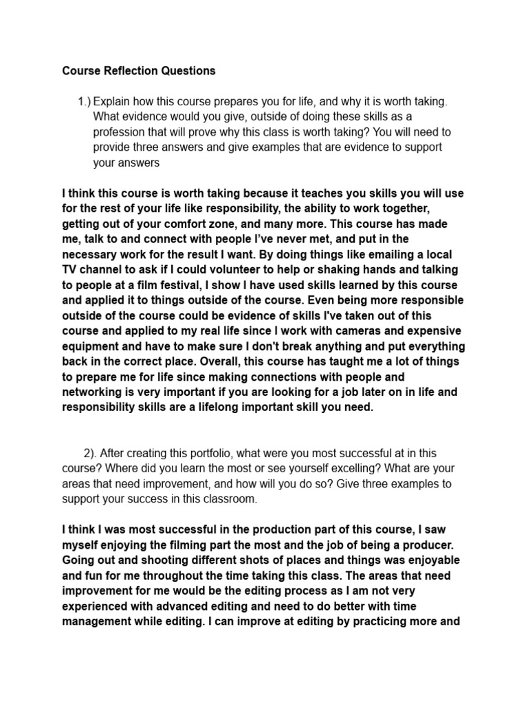 Course Reflection Questions | PDF