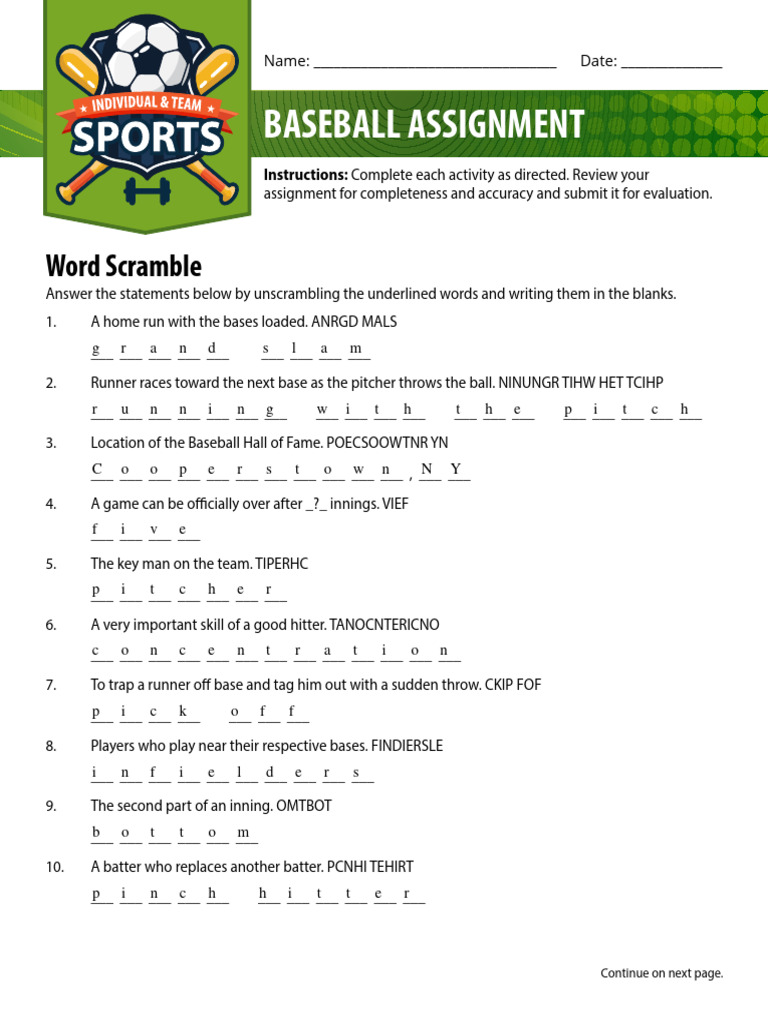 Indv Team Sports Baseball Assignment | PDF | Athletic Sports | Sports