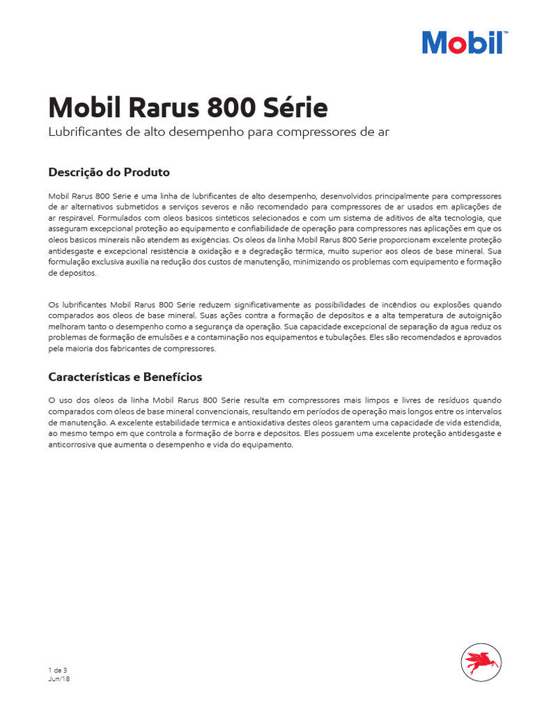 Mobil Rarus 800 Serie Pds | PDF | Petróleo | Materiais