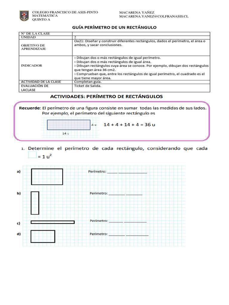 Guía Perimetro de Un Rectangulo | PDF | Hogar, jardinería y bricolaje