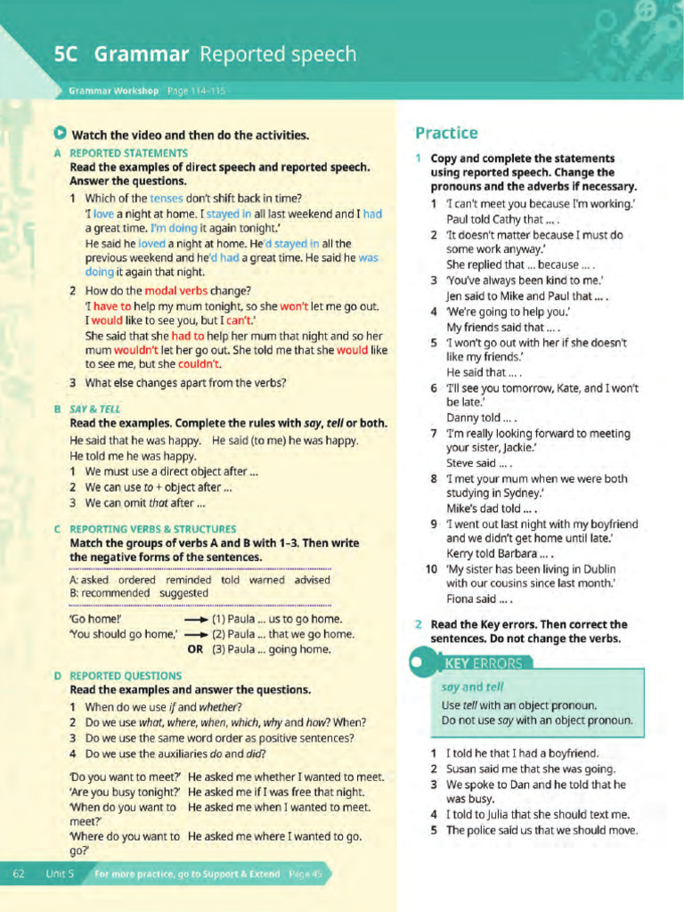 reported speech KEY 1 | PDF