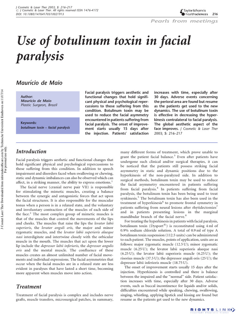 (2003) - Use of Botulinum Toxin in Facial Paralysis. Journal of ...
