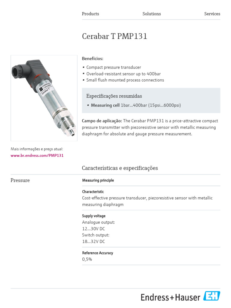 Cerabar PMP131 Pressure Transmitter | PDF | Pressure Measurement | Tools