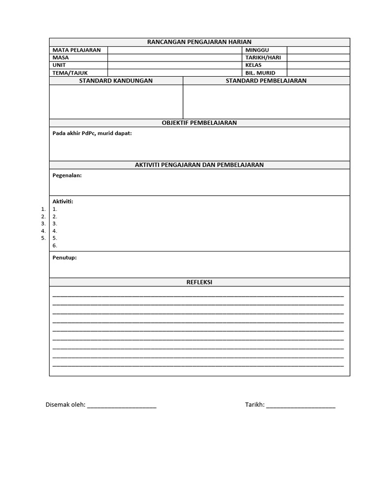 Templat Penulisan RPH Terkini Sesi 2023-2024 | PDF