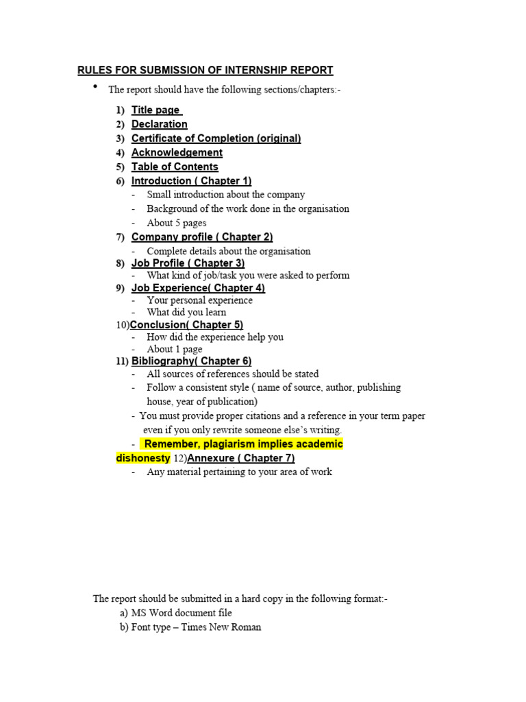 Internship Report Submission Guidelines | PDF | Microsoft Word ...