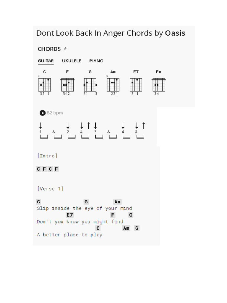 Dont Look Back in Anger Chords | PDF