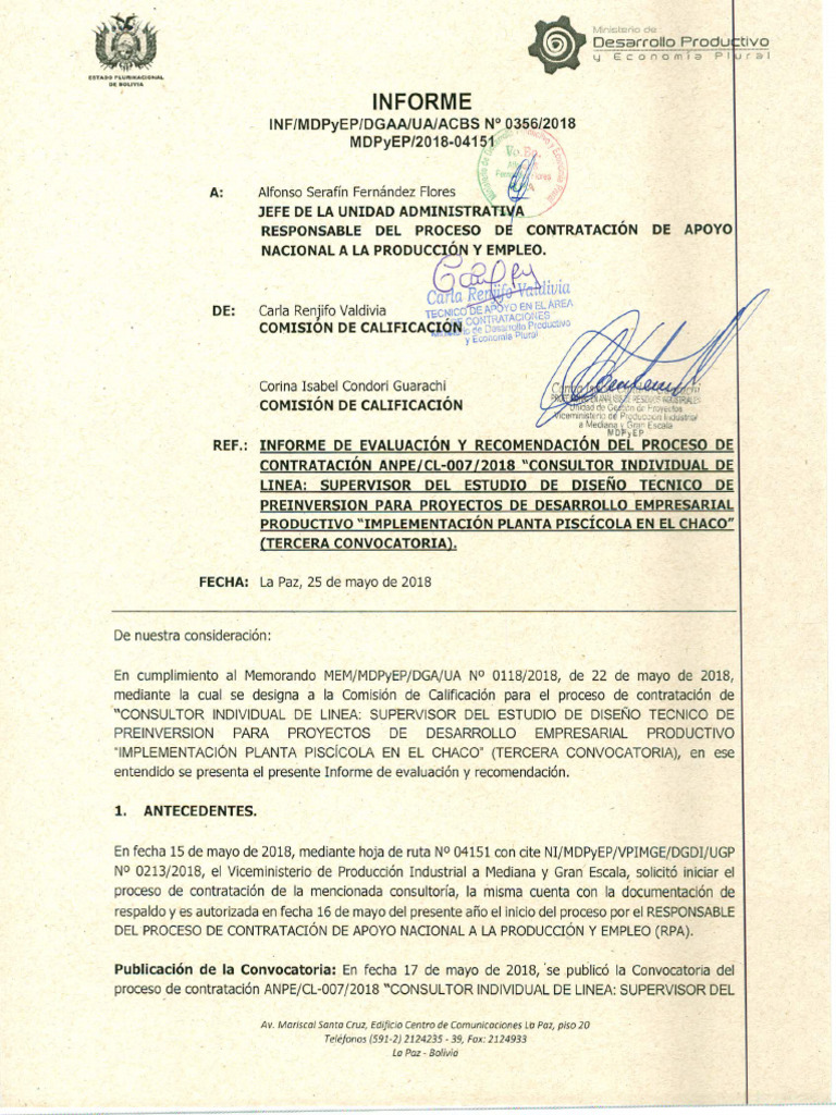 Consultor Individual de Línea Supervisor Del Estudio de Diseño Técnico ...