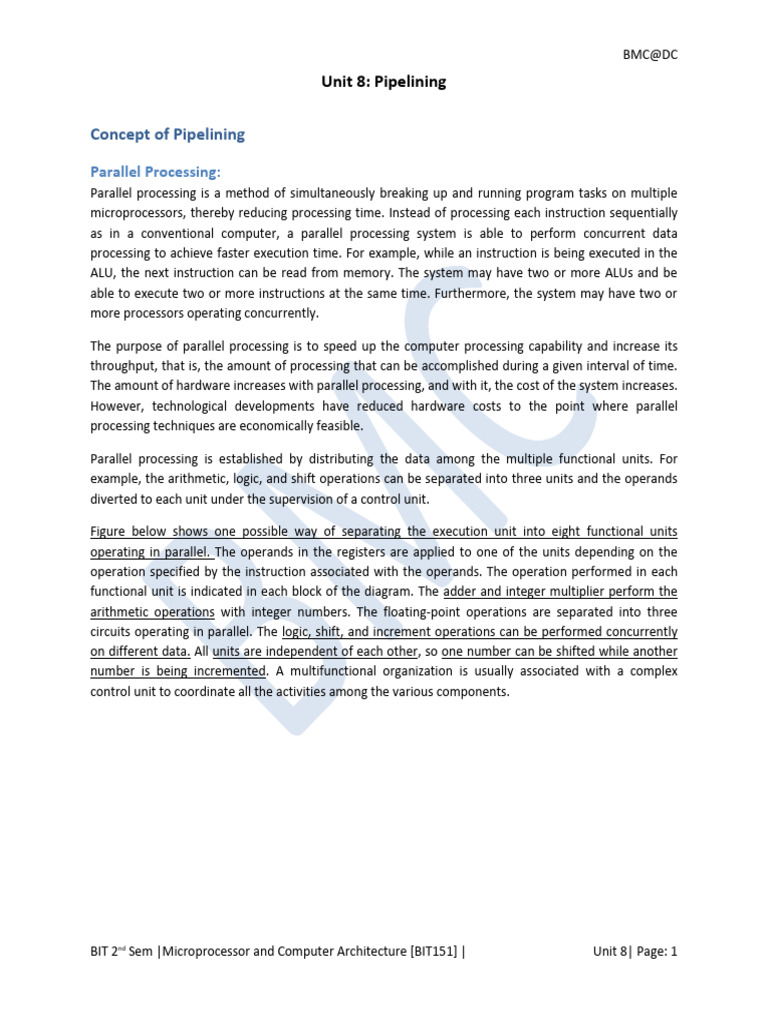 1 - Unit 8 Pipeline - MP | PDF | Parallel Computing | Central Processing Unit