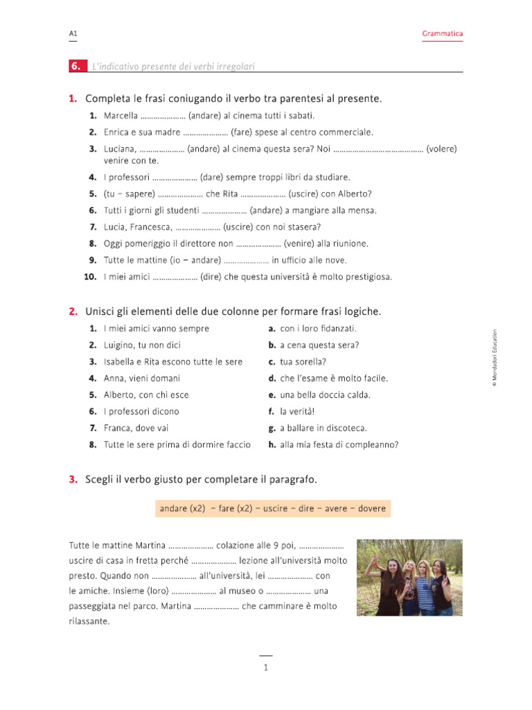 2 Esercizi Verbi IRREGOLARI Al Presente (Mondadori) | PDF