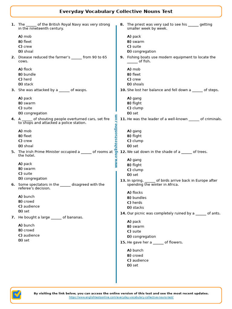 262 - Everyday Vocabulary Collective Nouns Test | PDF