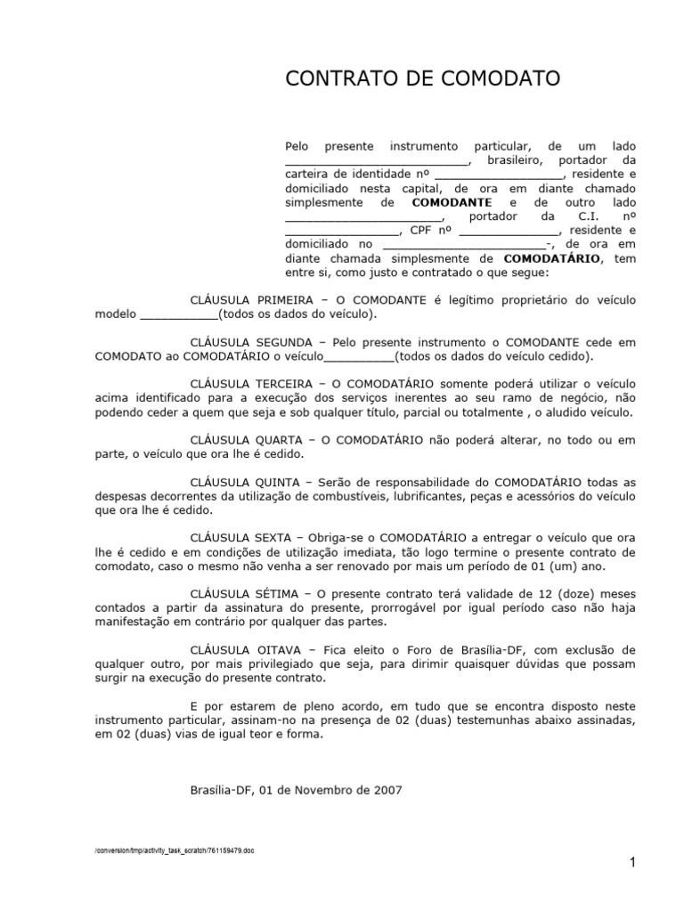 Contrato de Comodato (Modelo Veiculo) | PDF