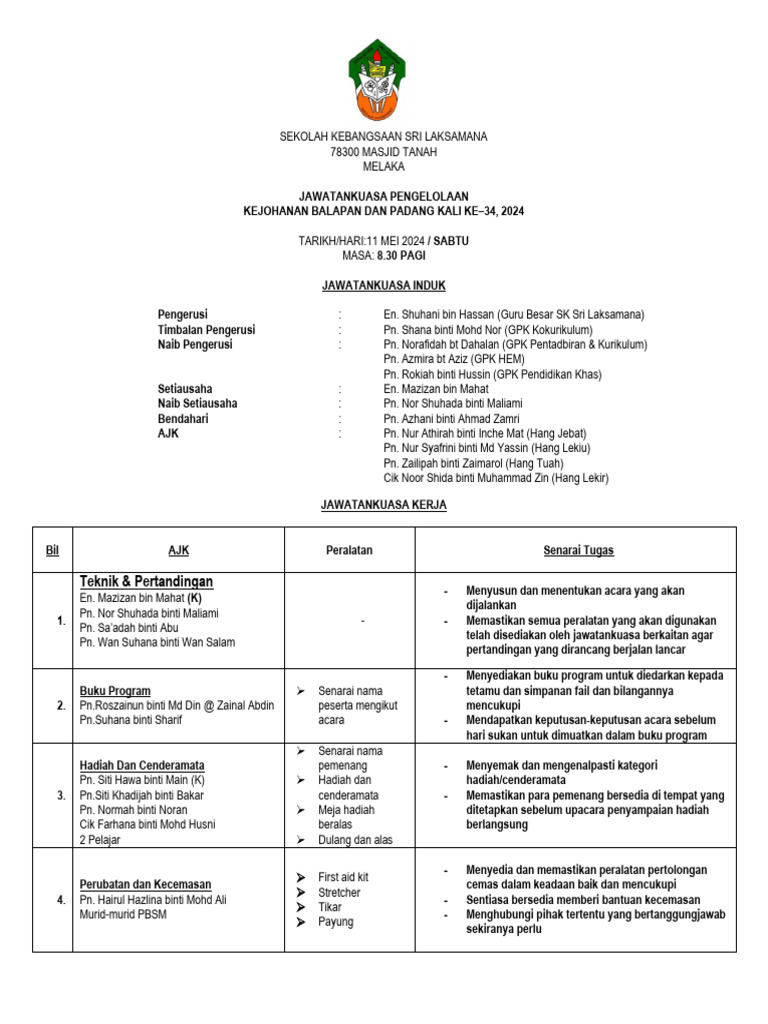 Jawatankuasa Sukan Tahunan 2024 | PDF