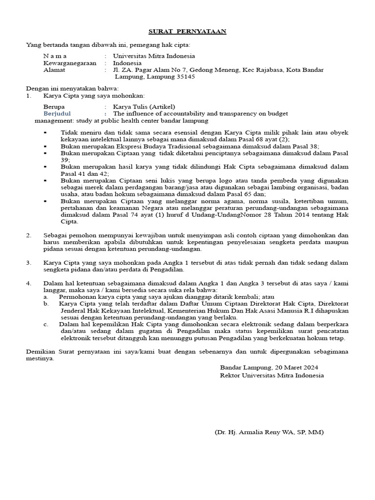 Surat Pernyataan Haki | PDF