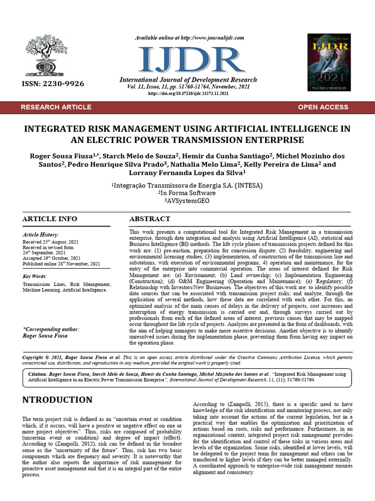 Ijdr - Integrated Risk Management Using Artificial Intelligence in ...