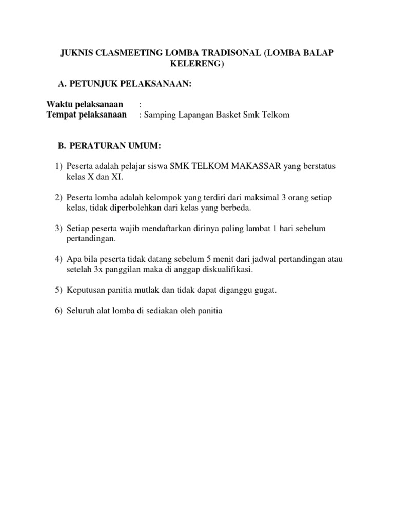 Juknis Lomba Classmeeting Balap Kelereng | PDF | Olahraga & Rekreasi