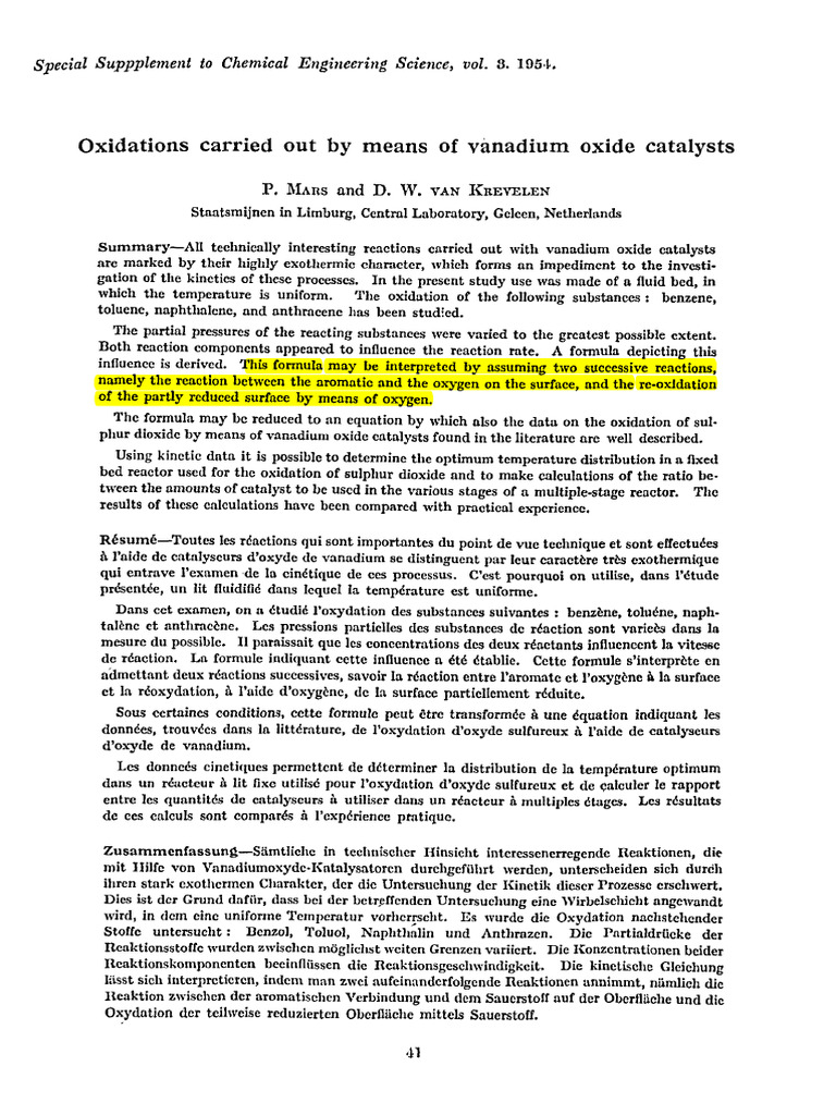 Oxidations Carried Out by Means of Vanadium Oxide Catalysts - Mars Van ...