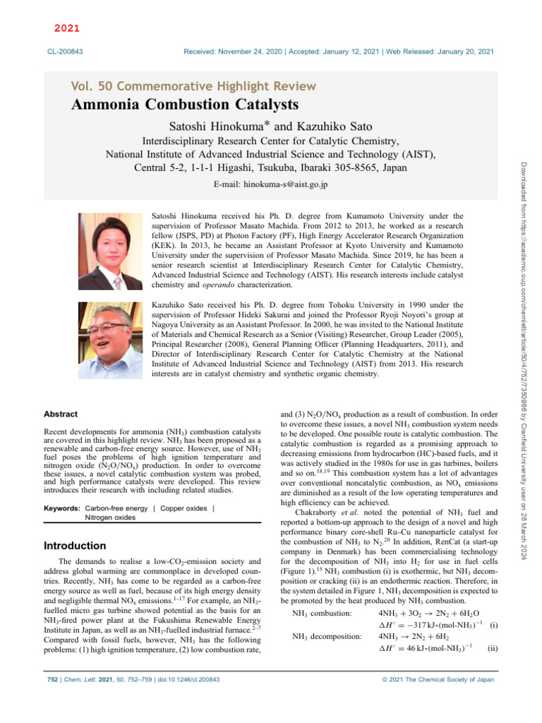 Ammonia Combustion Catalysts - Review by Hinokuma | PDF | Combustion | Ammonia