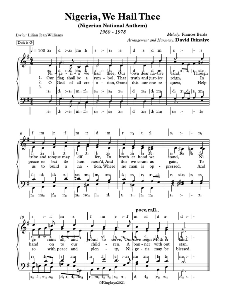 Nigeria We Hail Thee Solfa | PDF