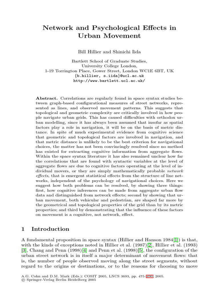 Urban Movement: Network & Cognitive Effects | PDF | Distance | Space
